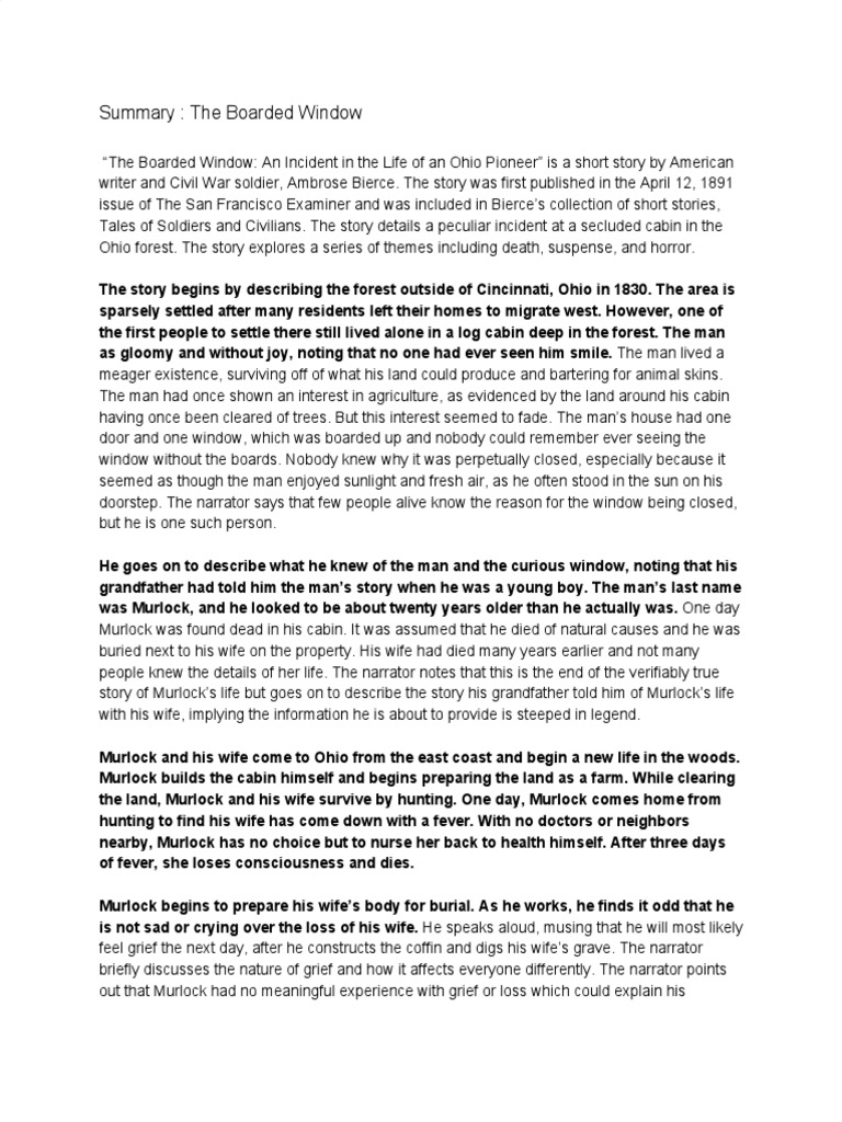 Summary: The Boarded Window | PDF | Ambrose Bierce | Grief