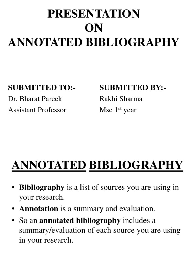 PRESENTATION ON Annotated Bibliography | PDF | Bibliography | Citation