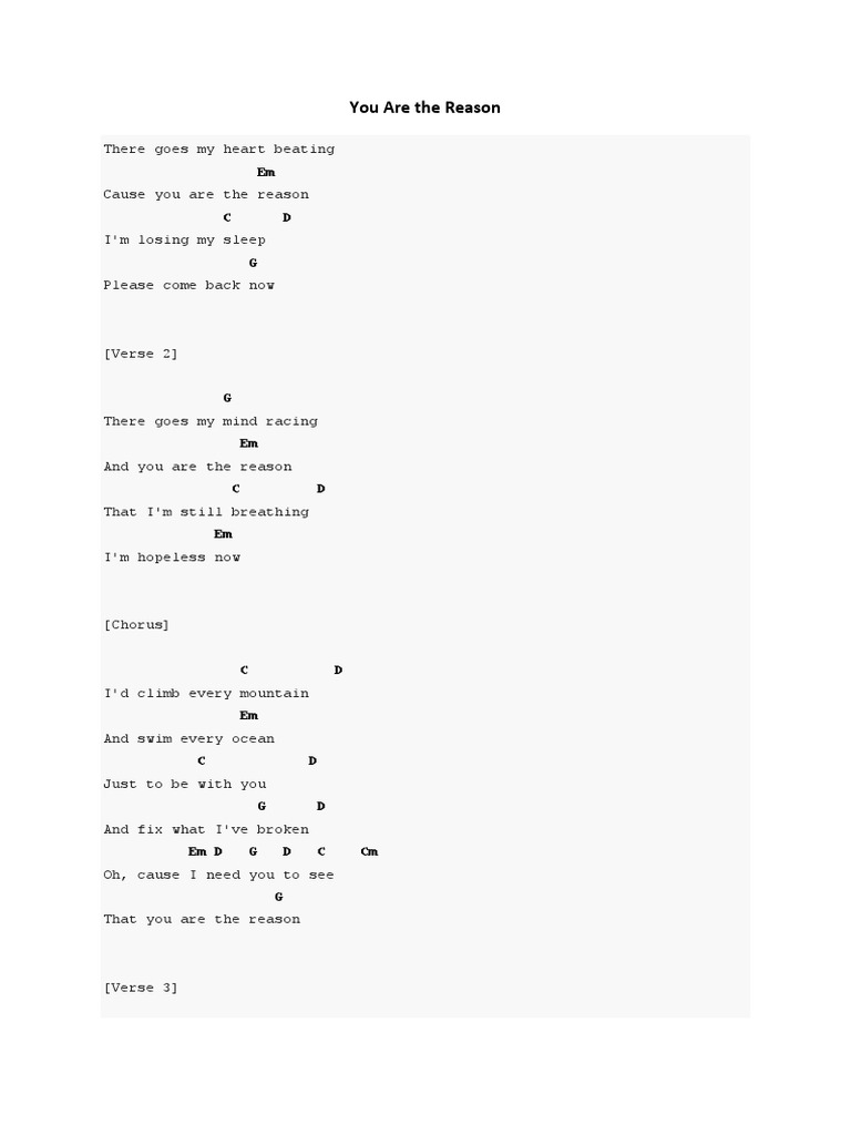 You Are My Reason | PDF | Song Structure | Songs