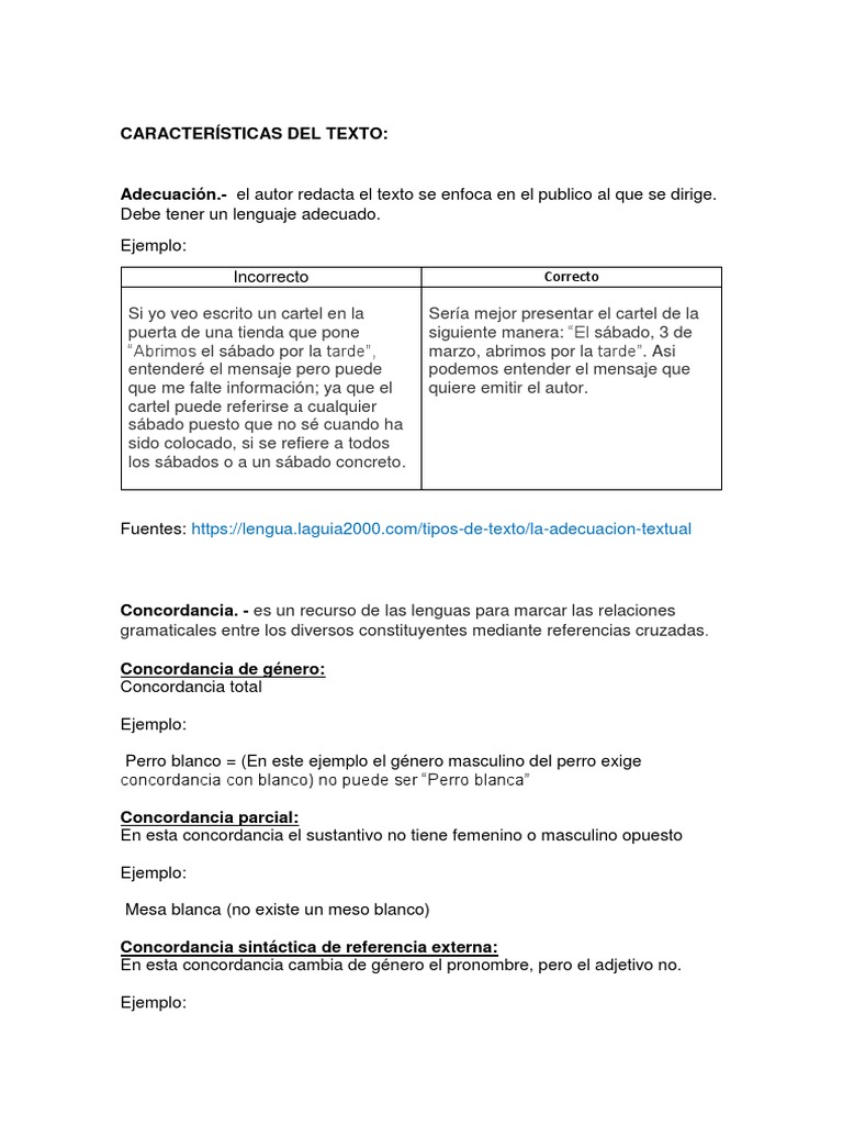 Características Del Texto | PDF | Numero Gramatical | Género gramatical