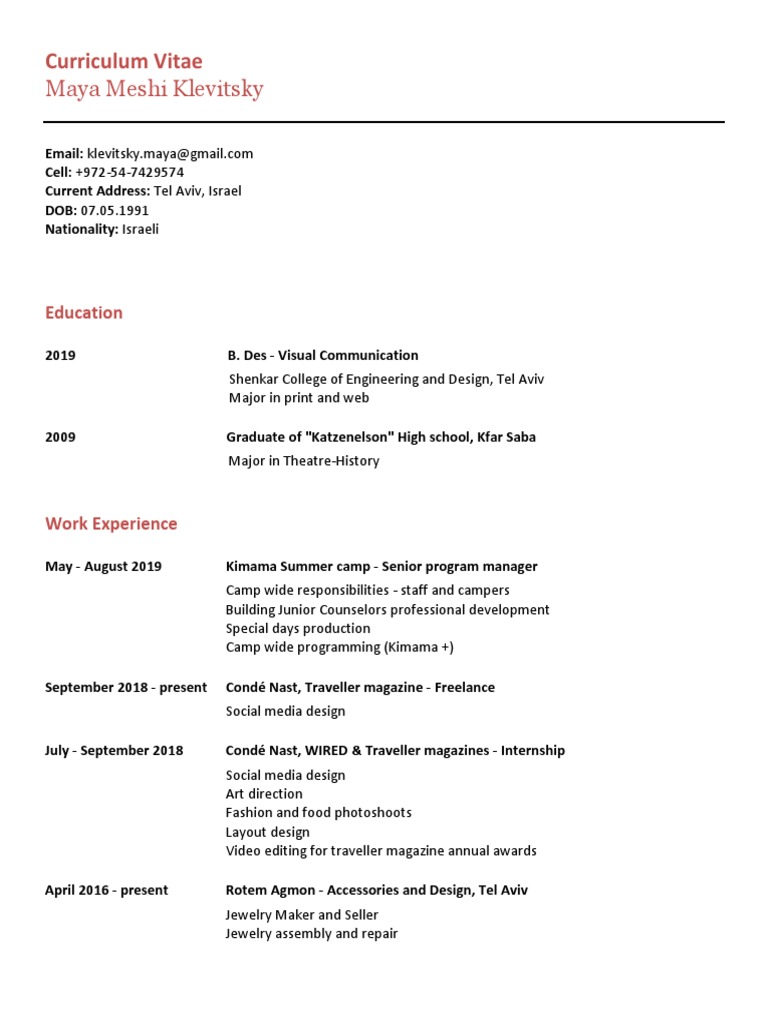 CV - Maya Meshi Klevitsky2 | PDF