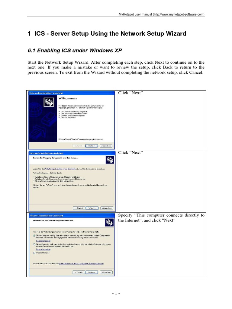 1 ICS - Server Setup Using The Network Setup Wizard: 6.1 Enabling ICS Under Windows XP | PDF ...