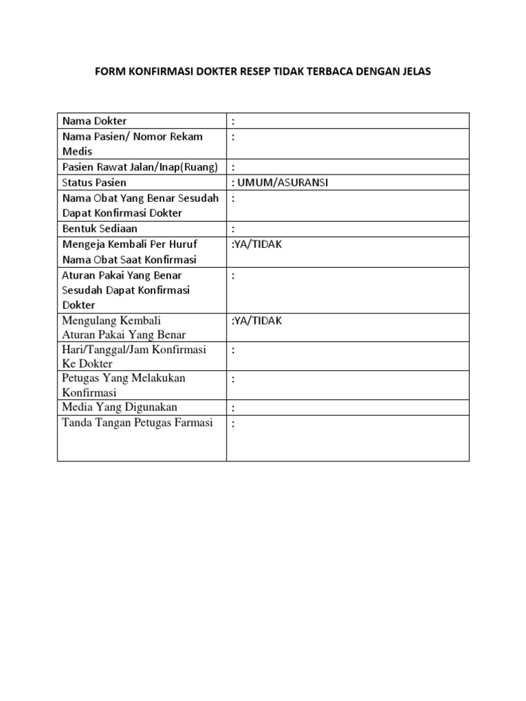 Form Konfirmasi Resep Dokter | PDF | Pengembangan Diri | Sains & Matematika