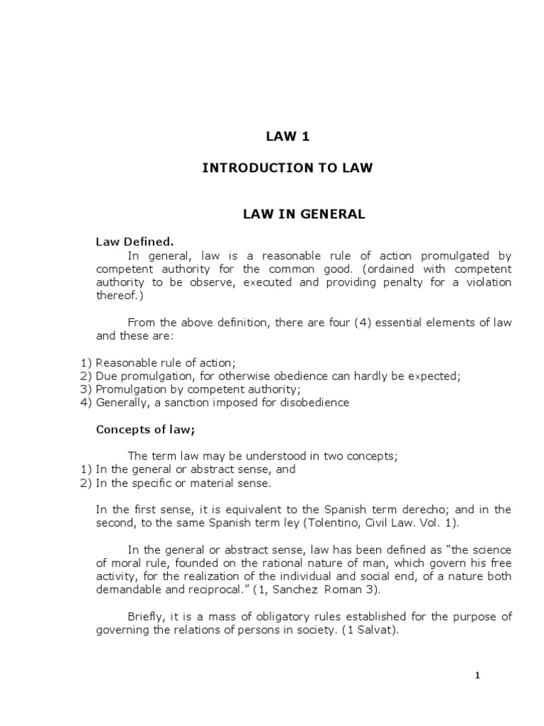 Law 1 Introduction To Law Law in General | PDF | Rights | Civil Law ...