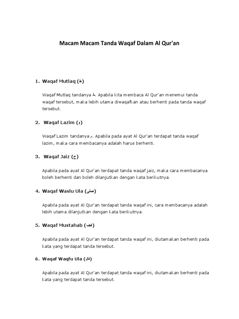 Macam Macam Tanda Waqaf | PDF