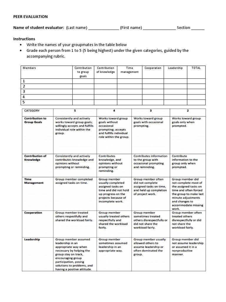 Peer Evaluation | PDF | Self-Improvement
