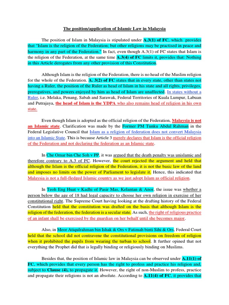 Islamic Law's Role in Malaysia's Constitution | PDF | Freedom Of ...