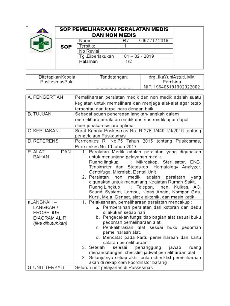Sop Pemeliharaan Peralatan | PDF