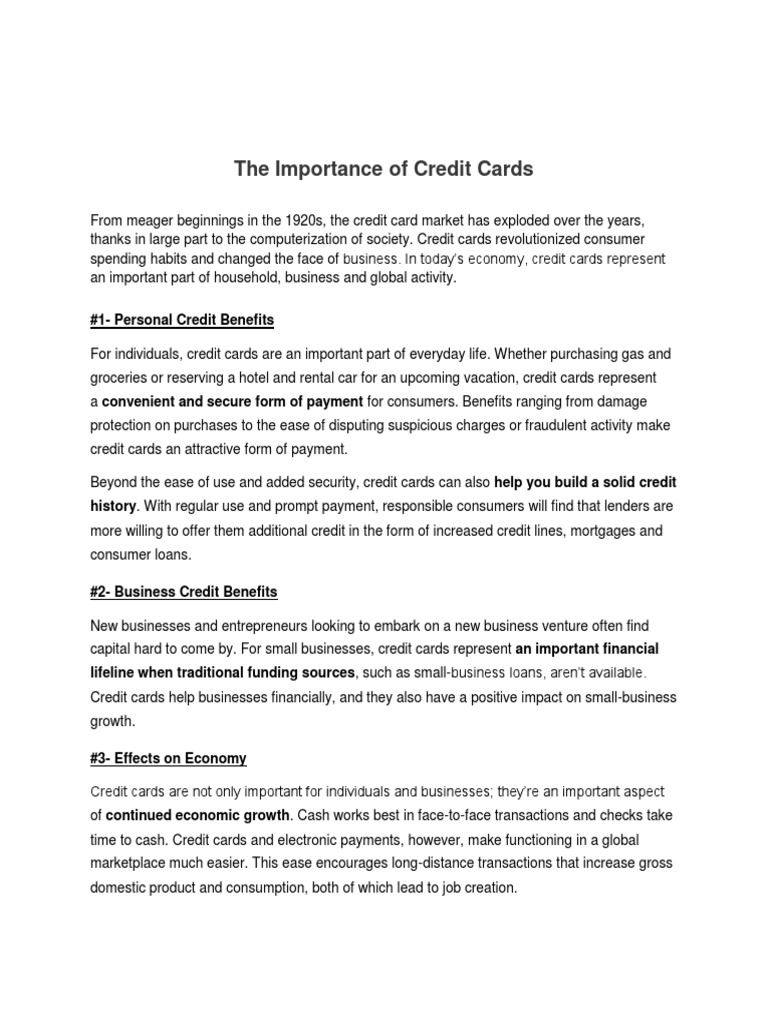 The Importance of Credit Cards | PDF | Credit Card | Loans