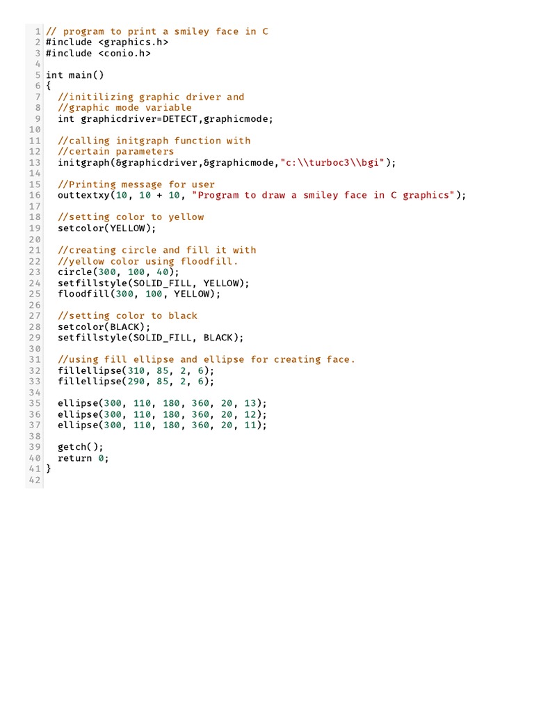 "C://turboc3//bgi" "Program To Draw A Smiley Face in C Graphics" | PDF