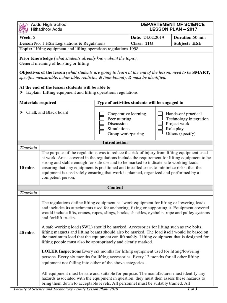 Feb28 Hse | PDF | Forklift | Lesson Plan
