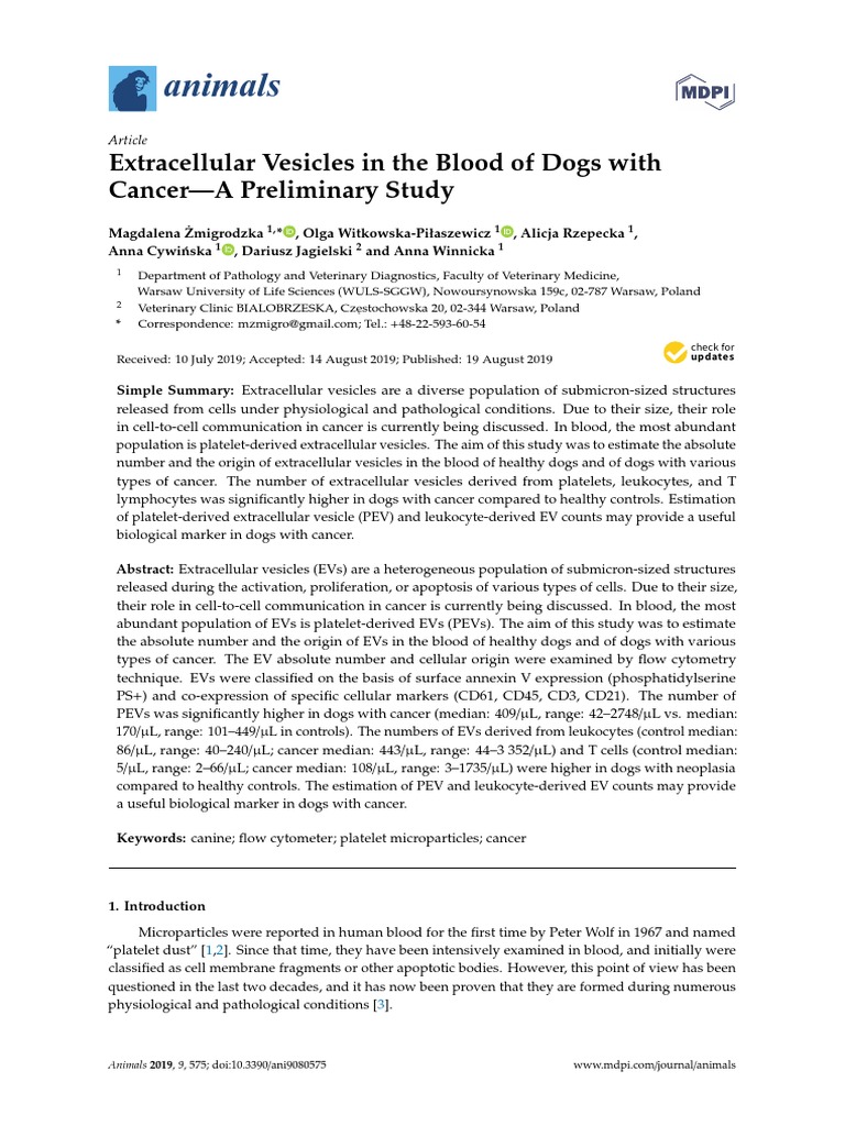 Animals: Extracellular Vesicles in The Blood of Dogs With Cancer-A ...