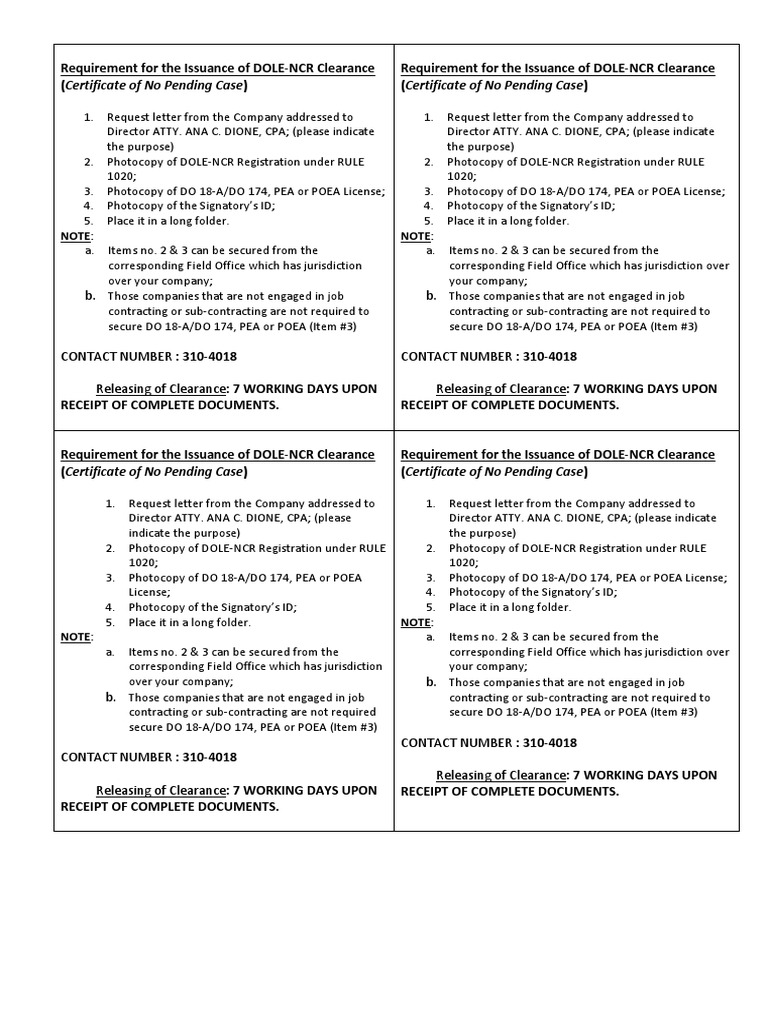 DOLE-NCR Clearance Requirements Guide | PDF | Government Information ...