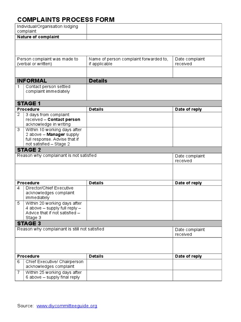 Complaints Process Form: Informal Details | PDF
