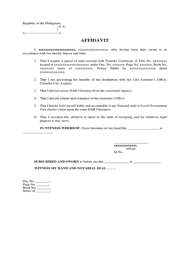 Affidavit No Dar Clearance | PDF
