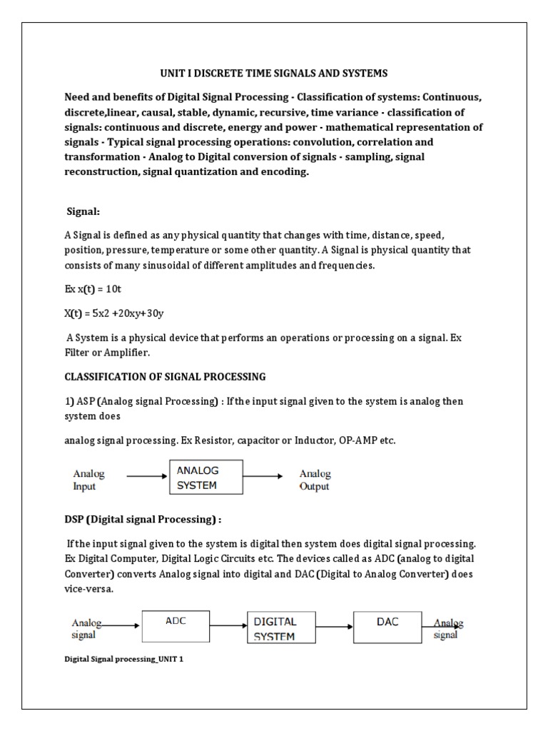 DSP Notes | PDF | Digital Signal Processing | Analog To Digital Converter