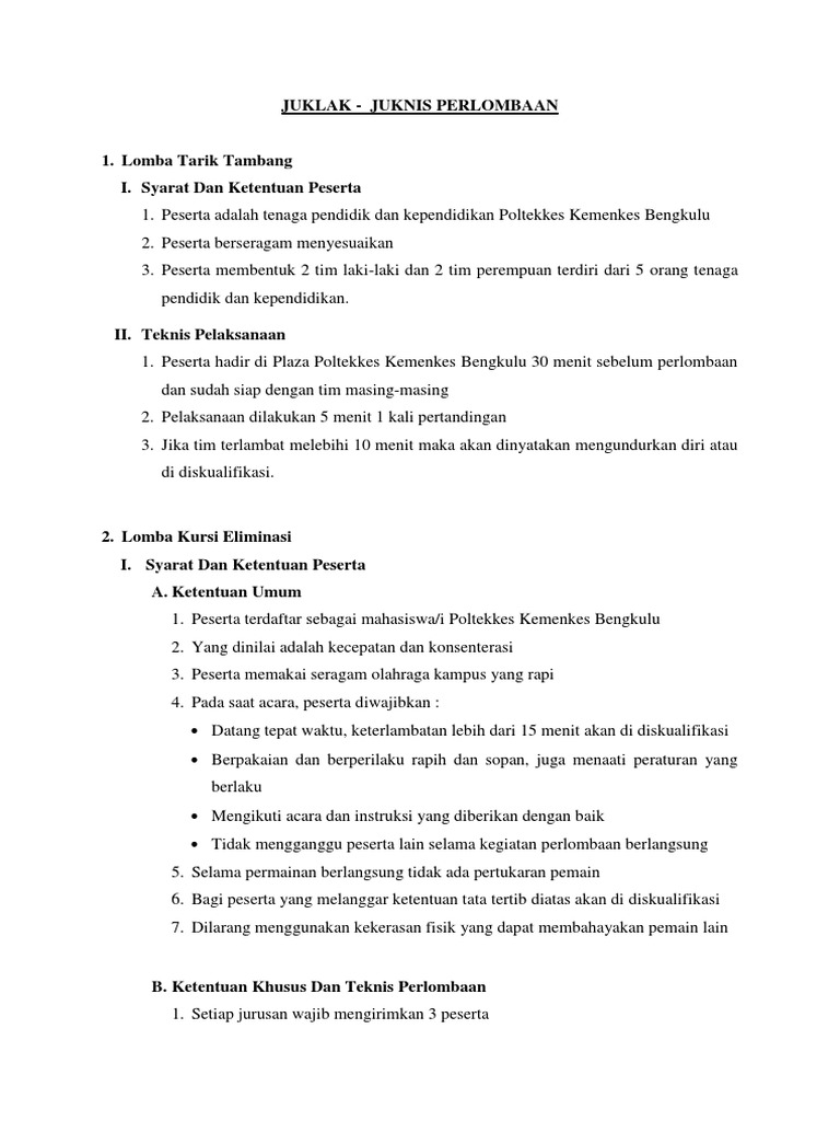 Juklak Juknis Perlombaan Hari Kemerdekaan Indonesia Ke-74 | PDF