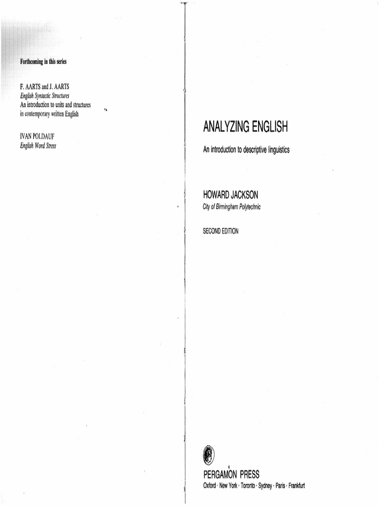 Analyzing English An Introduction To Descriptive Linguistics by Howard ...