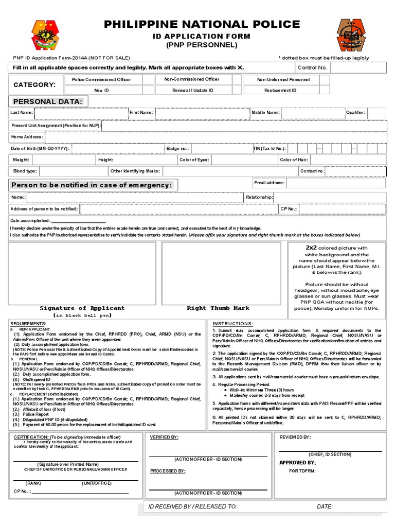 AUTHORIZED ID APPLICATION FOR PERSONNEL Original 2014 PDF | PDF