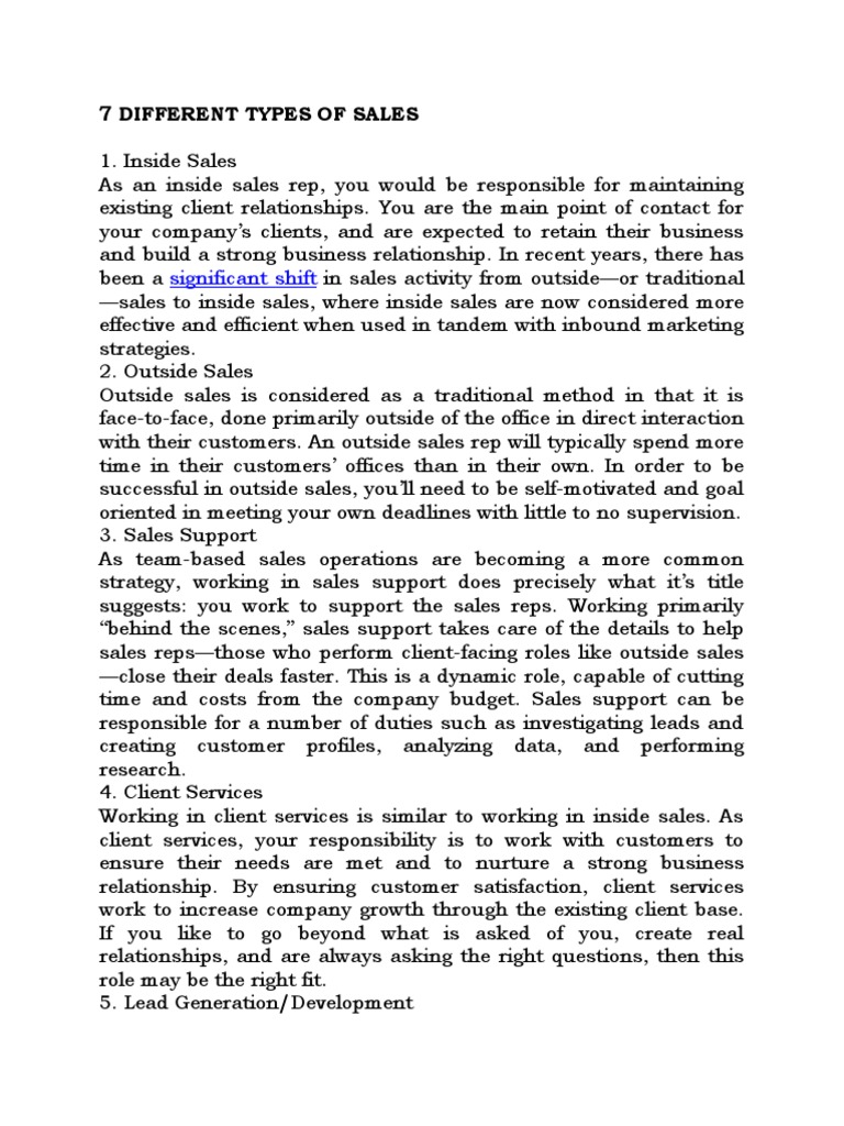 7 Different Types of Sales | PDF | Sales | Marketing