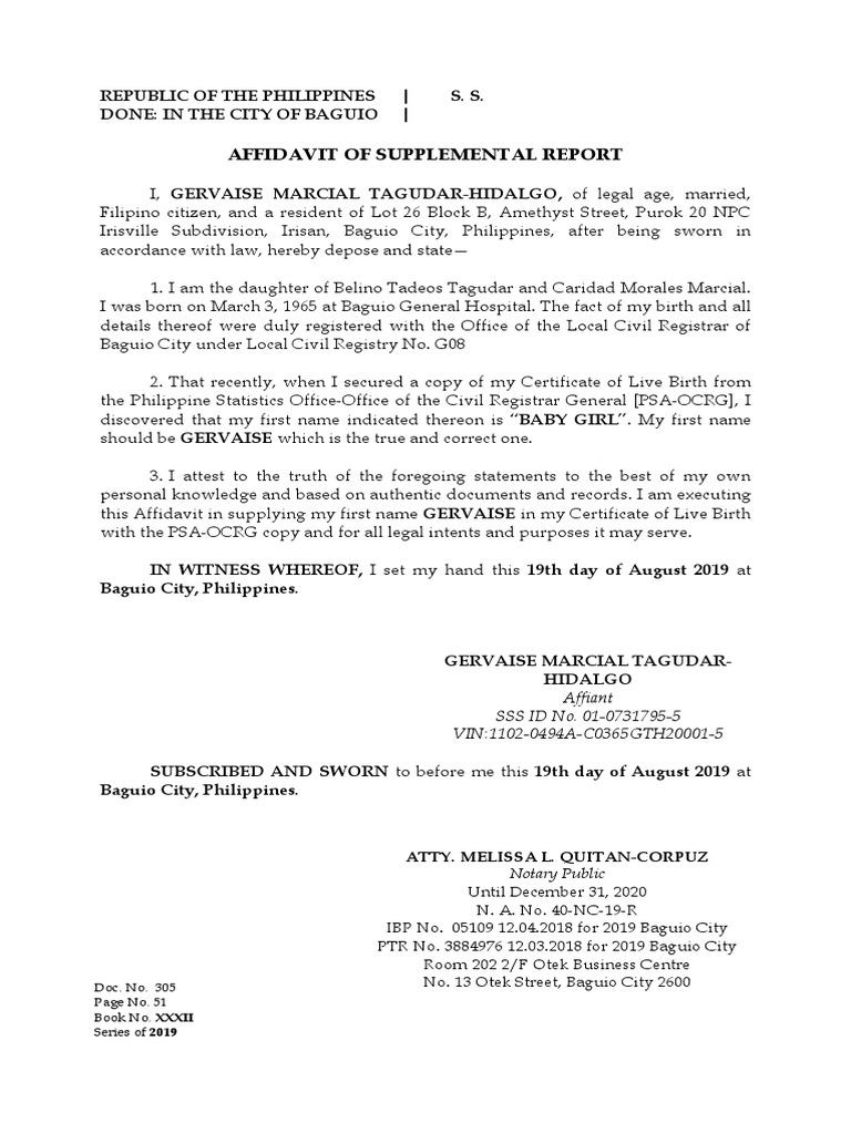Affidavit of Supplemental Report | PDF | Affidavit | Official Documents