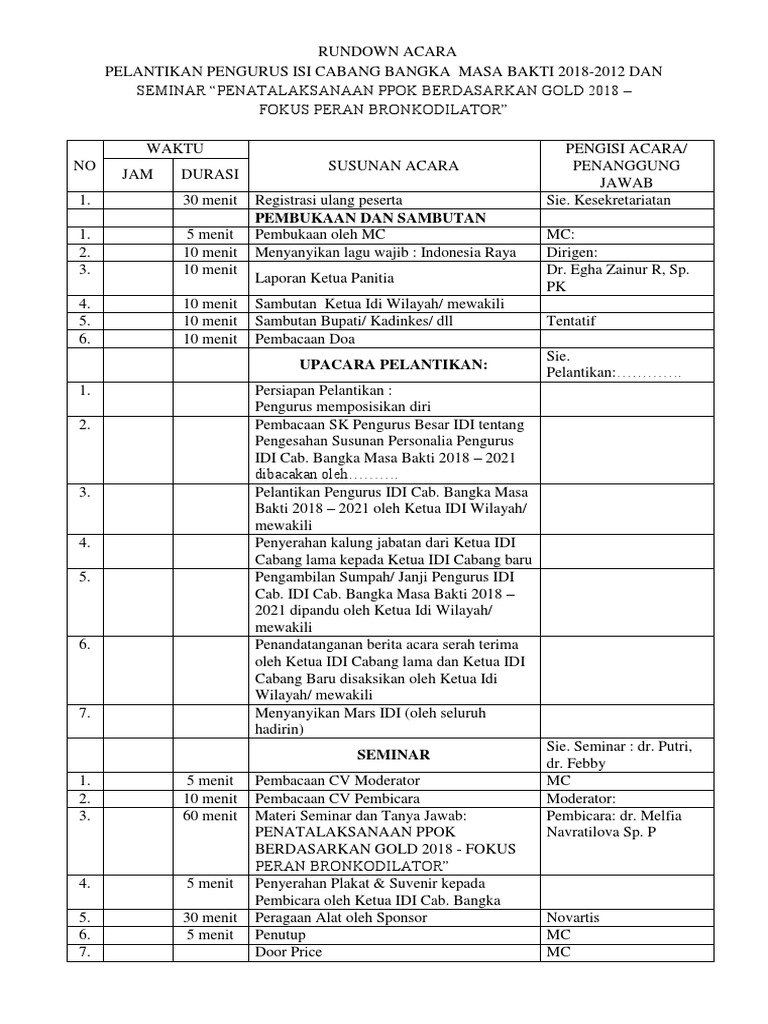 Rundown Acara Pelantikan Idi | PDF