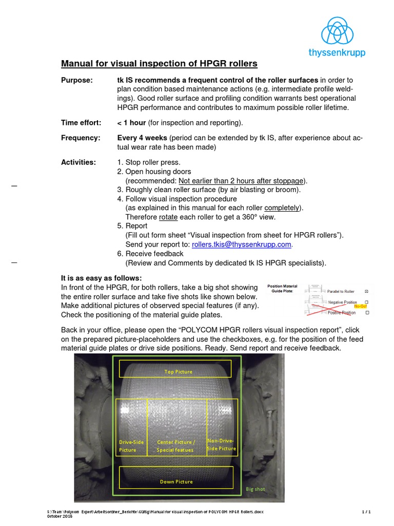 Manual For Visual Inspection of HPGR Rollers: Top Picture | PDF | Nature