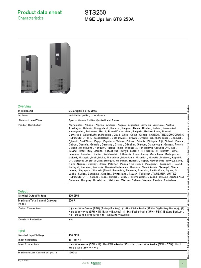 MGE Static Transfer Switches - STS250 - APC | PDF