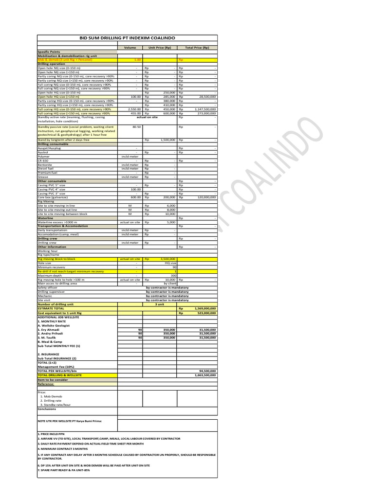 Bid Sum Drilling Indexim Coalindo | PDF | Business | Nature