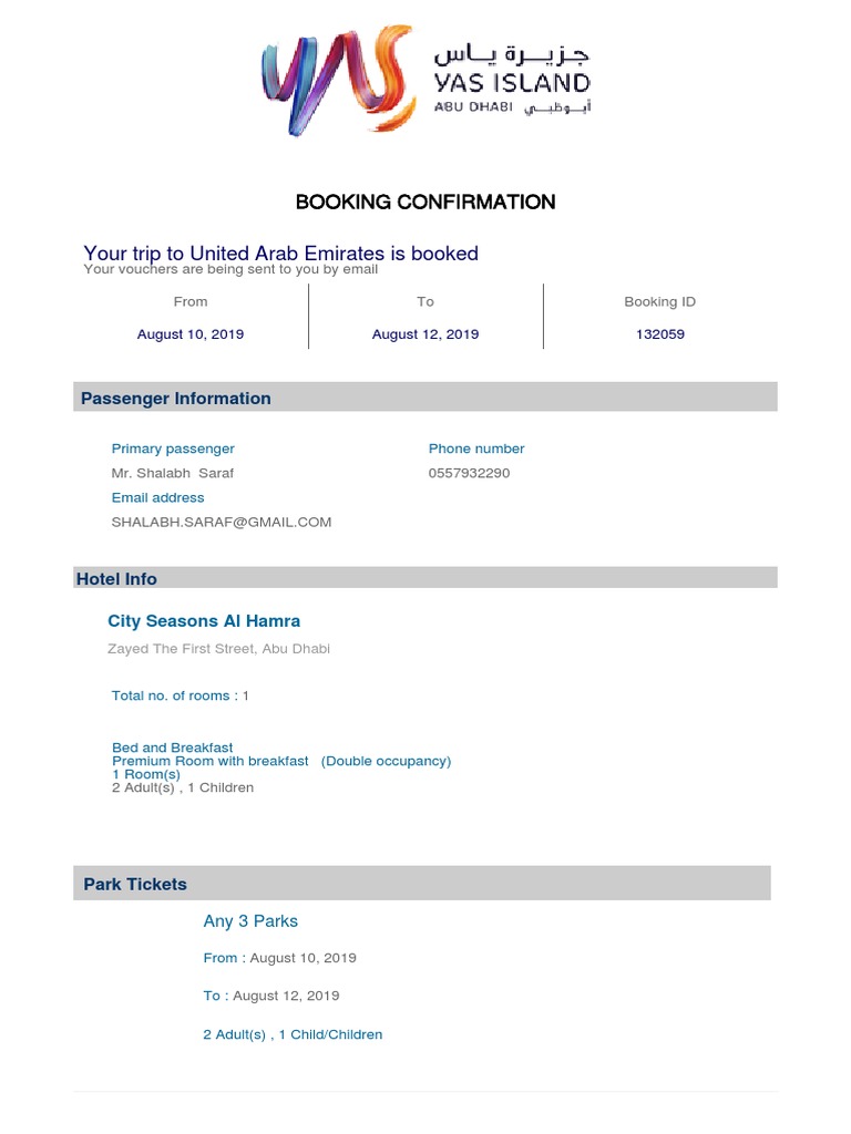 Your Trip To United Arab Emirates Is Booked: Booking Confirmation | PDF