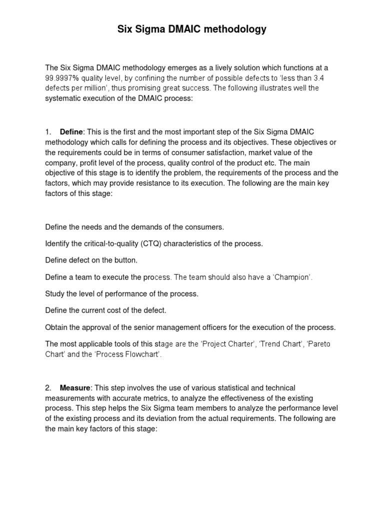 Six Sigma DMAIC Methodology | PDF | Six Sigma | Statistics