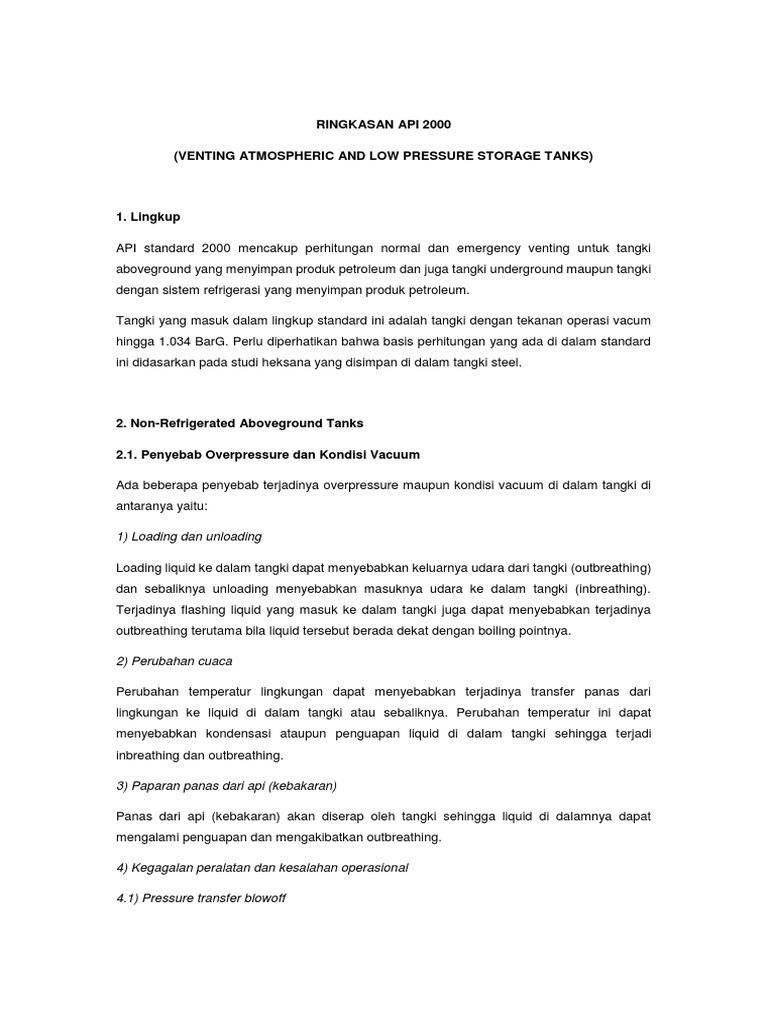 RINGKASAN API 2000 - Atmospheric Tank Venting | PDF