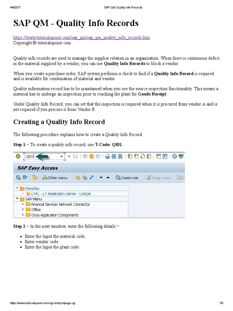 SAP QM Quality Info Records | PDF