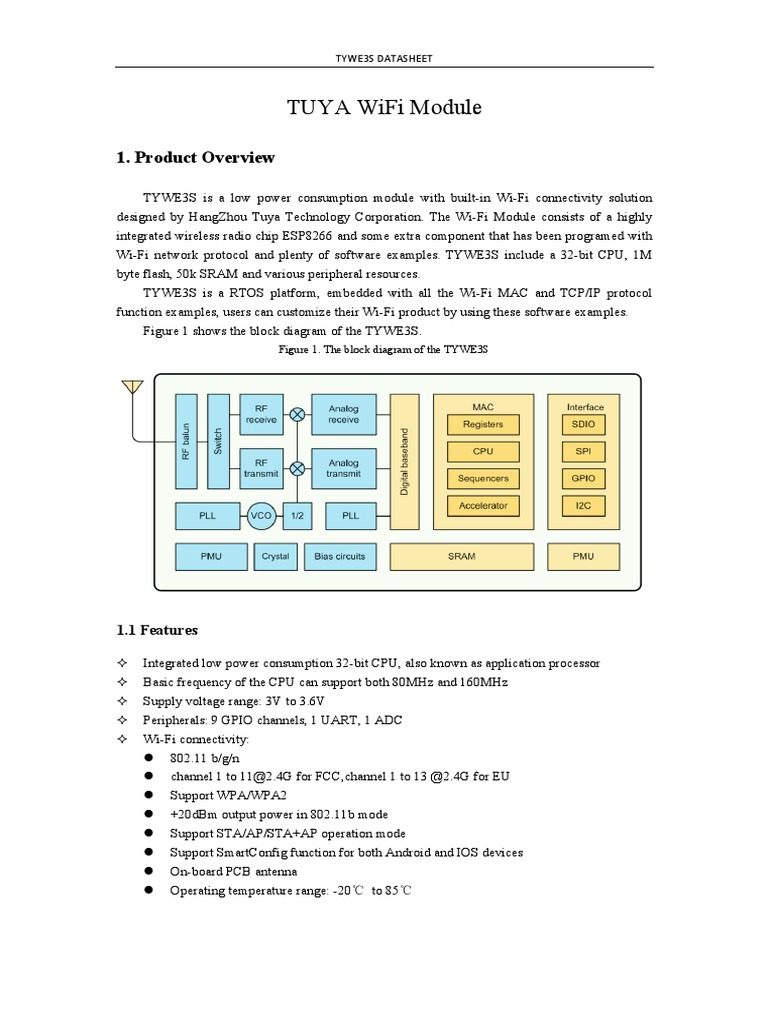 TYWE3S WiFi Module Datasheet | PDF | Wi Fi | Electromagnetic Interference