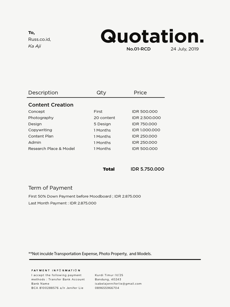 Quotation.: Description Qty Price Content Creation | PDF | Finance ...