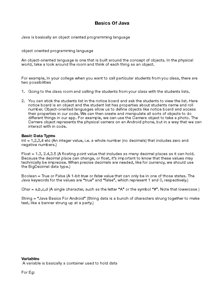 Basics of Java: Basic Data Types | PDF | Object Oriented Programming ...