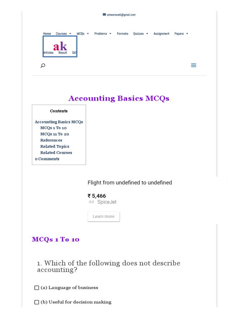 Accounting Basics MCQs - Accountancy Knowledge | PDF | Accounting ...