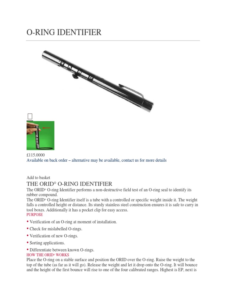 The Orid O-Ring Identifier | PDF