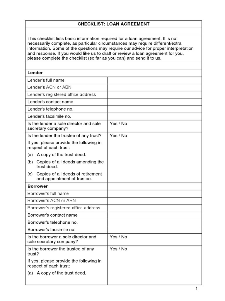 Checklist: Loan Agreement | PDF | Mortgage Loan | Loans