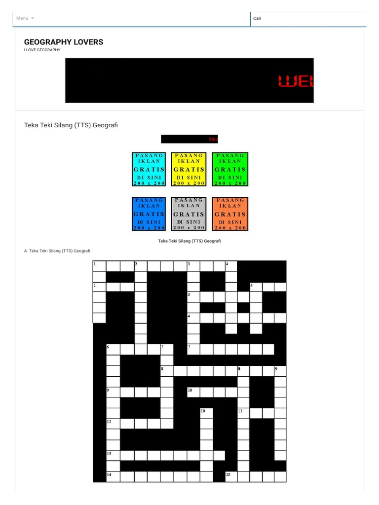 Teka Teki Silang (TTS) Geografi - Geography Lovers | PDF | Geography | Global Natural Environment