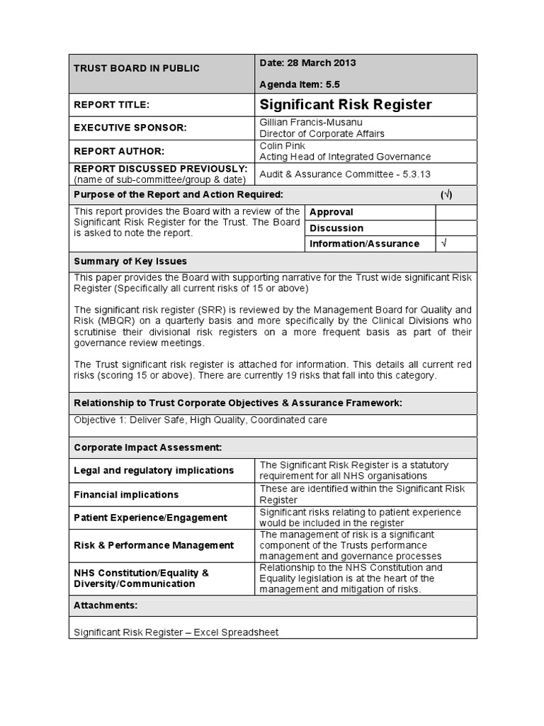 Significant Risk Register | Download Free PDF | Risk | Medical Ultrasound