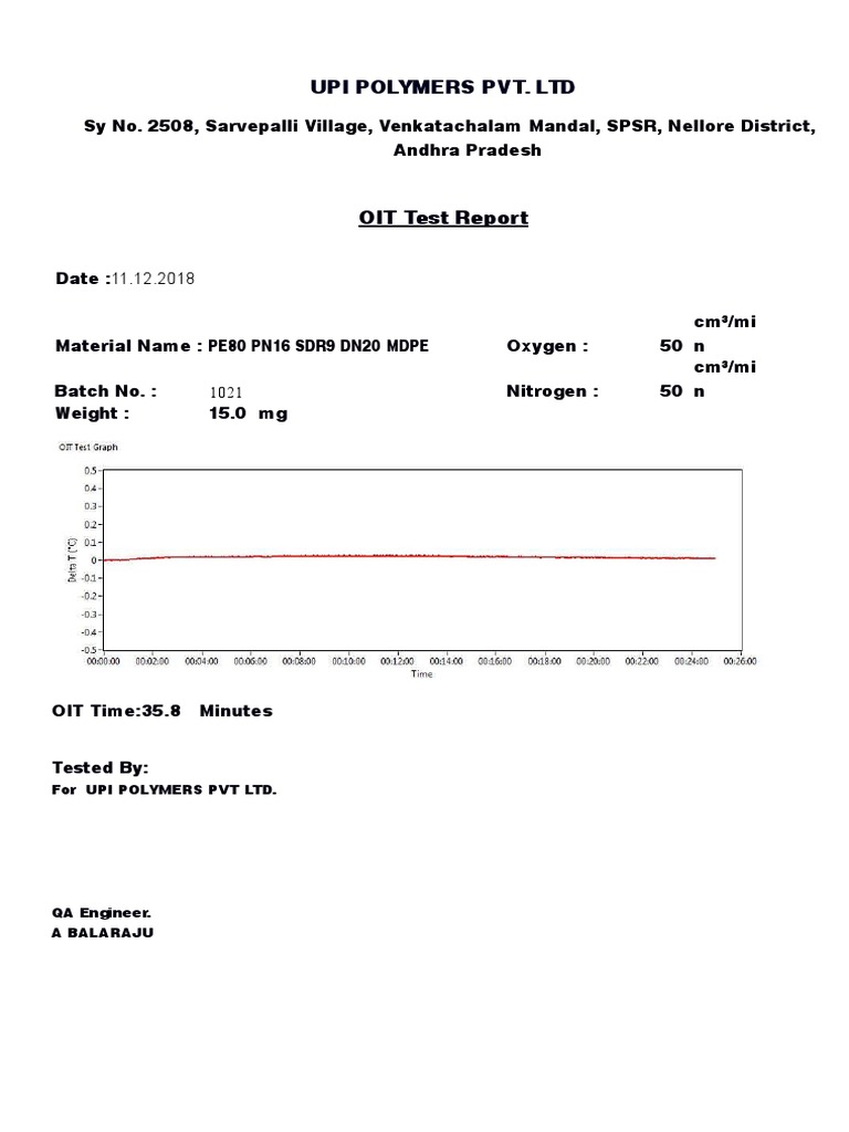 Upi Polymers Pvt. LTD: OIT Test Report | PDF | Chemical Substances ...
