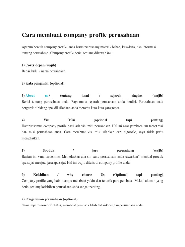 Cara Membuat Company Profile Perusahaan | PDF