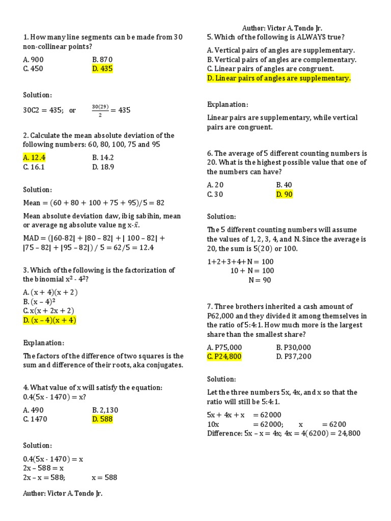 Math Problem Solutions and Explanations | PDF | Angle | Triangle