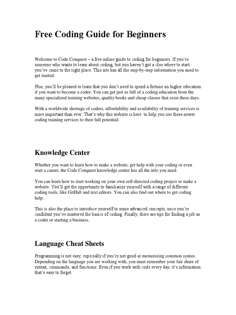 Free Coding Guide For Beginners: Knowledge Center | PDF | Software ...