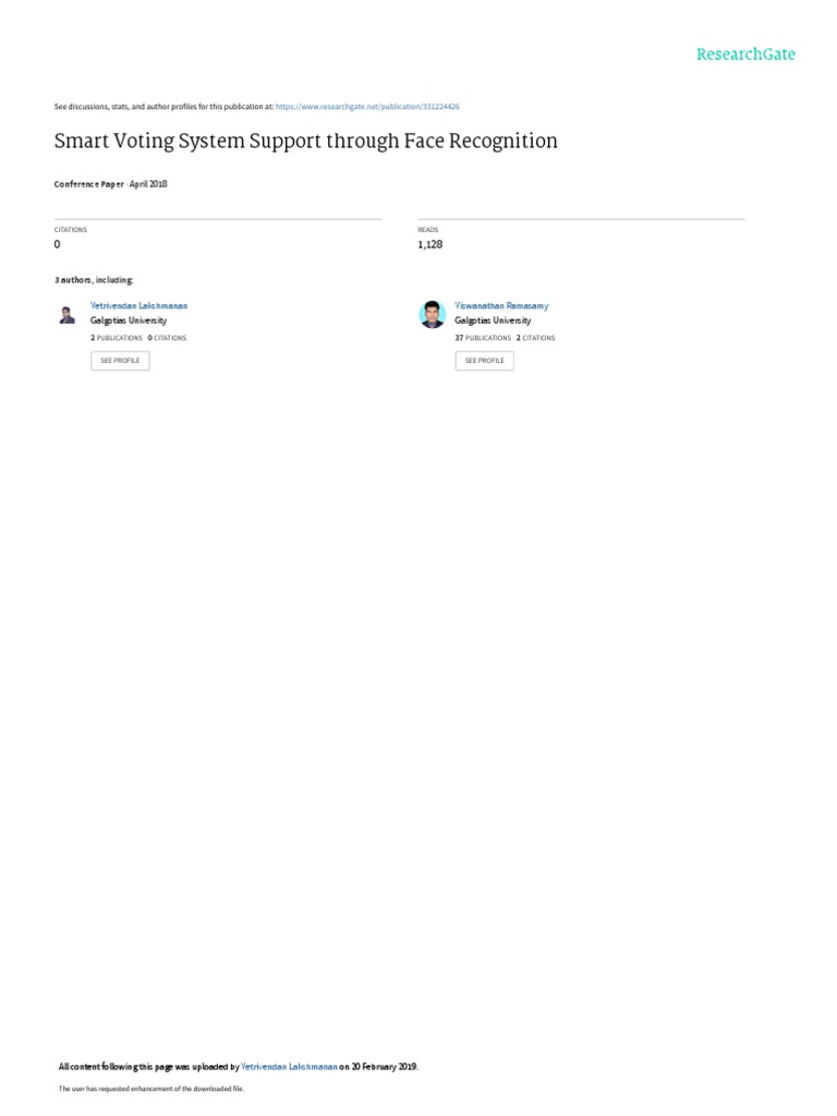 Smart Voting System Support Through Face Recognition: April 2018 | PDF | Eigenvalues And ...