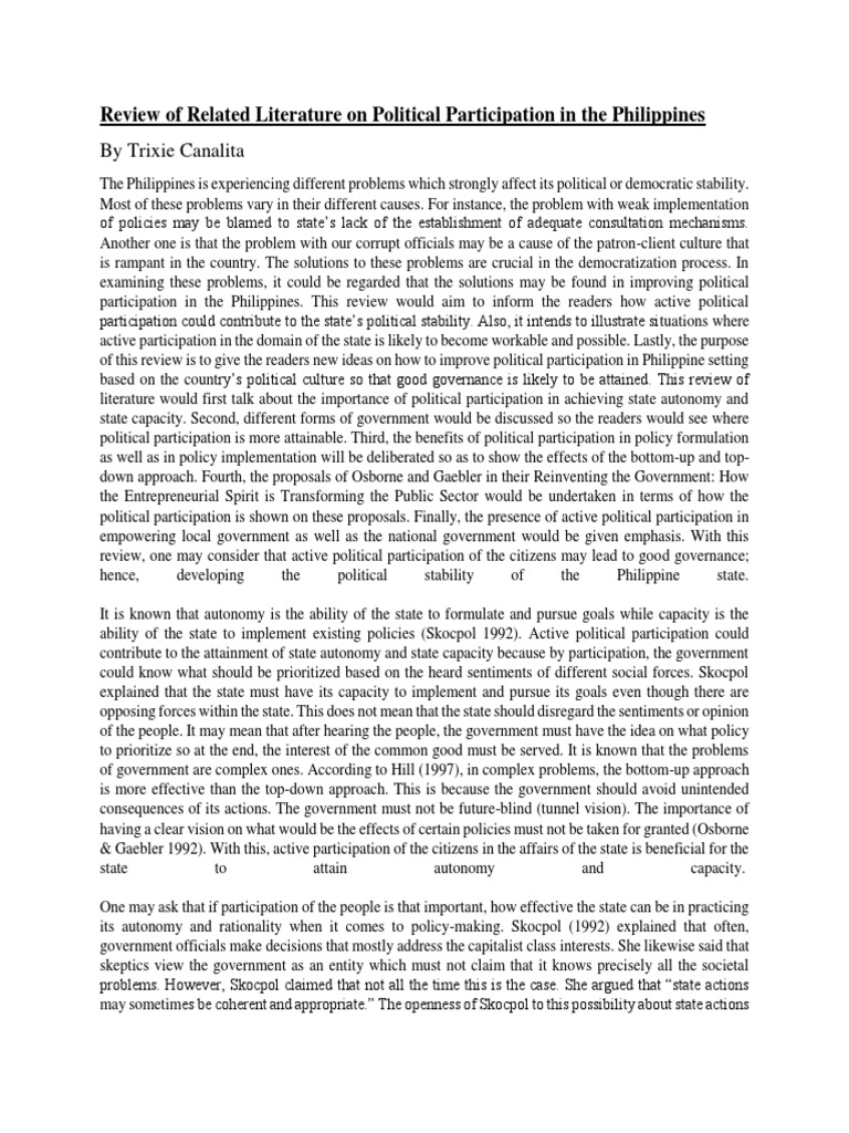 Review of Related Literature On Political Participation in The ...