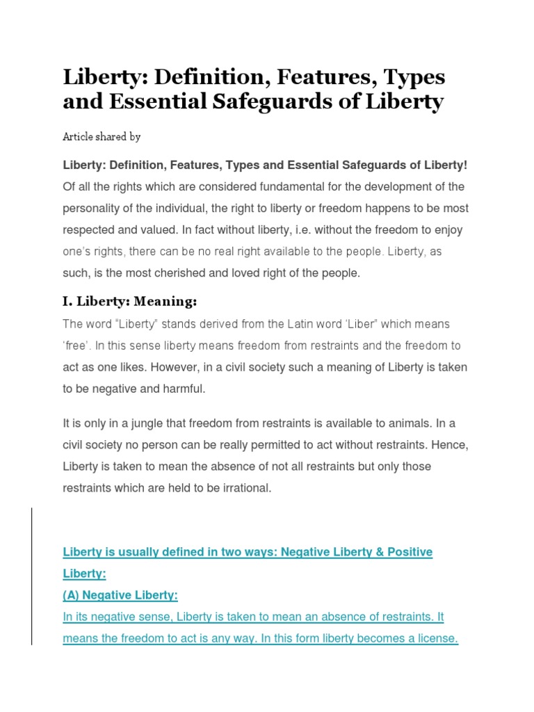 Liberty: Definition, Features, Types and Essential Safeguards of ...