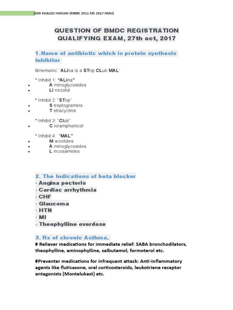 Question of BMDC Registration QUALIFYING EXAM, 27th Oct, 2017 | PDF ...