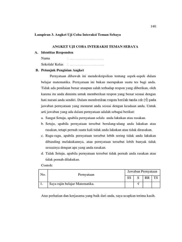 Angket Uji Coba Interaksi Teman Sebaya | PDF
